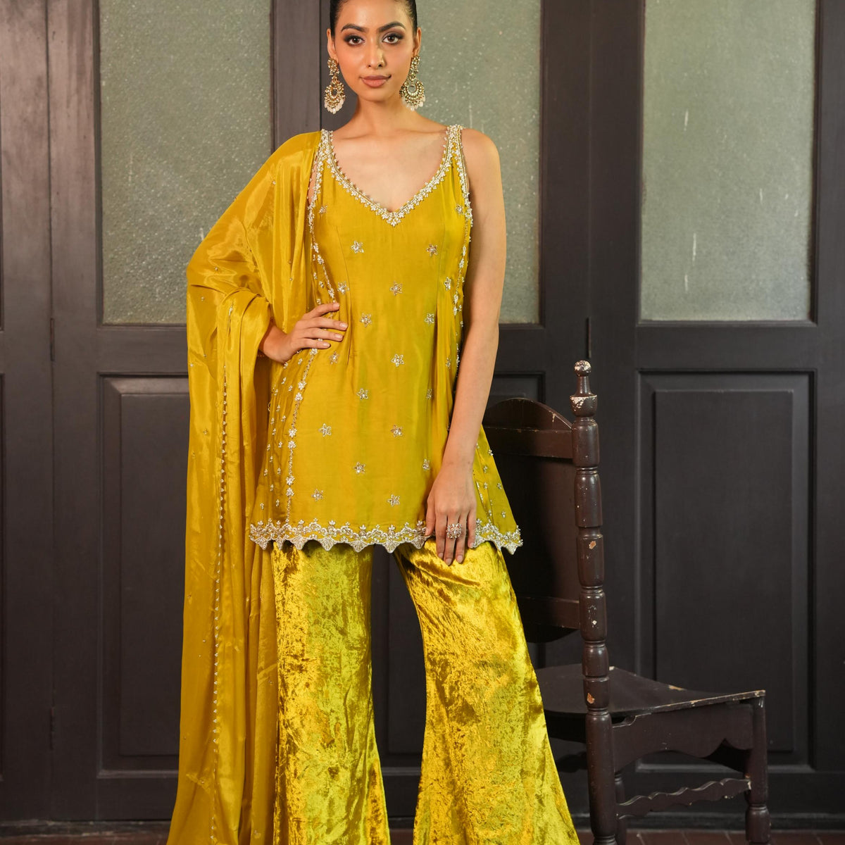 Lime Green (Velvet Bottom) Tunic Set – Enamour by Radhha