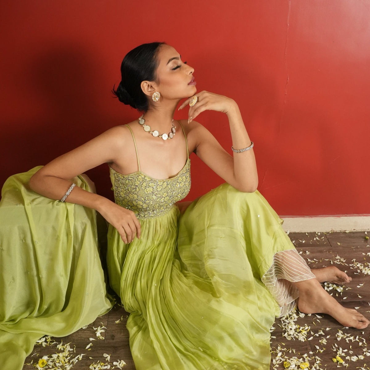 Light Green Dress With Pants – Enamour by Radhha