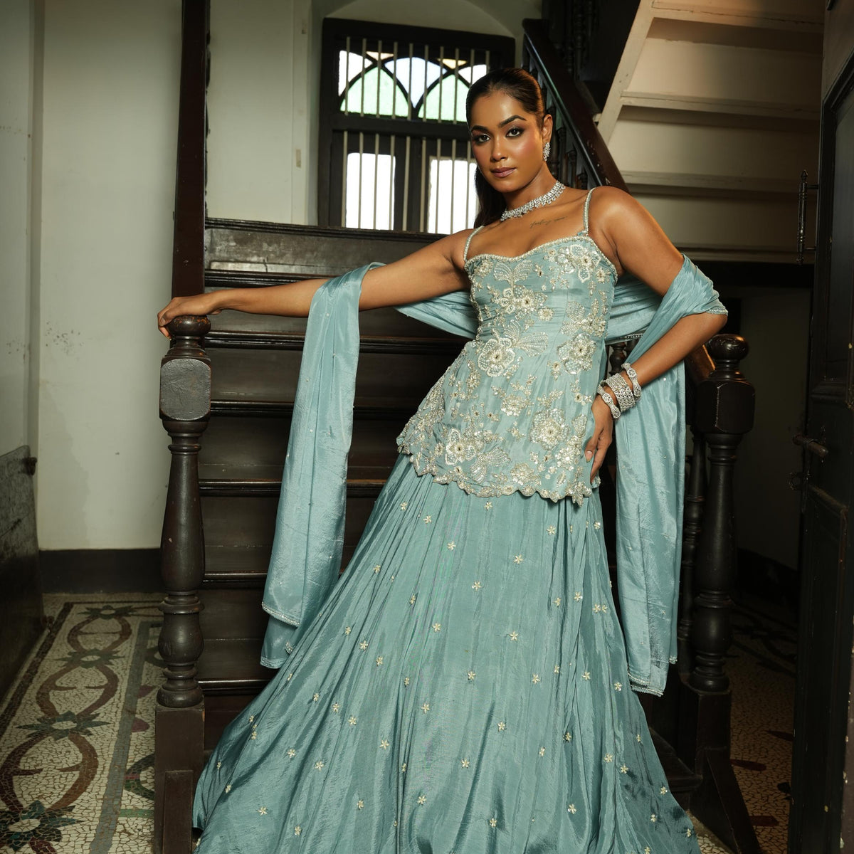 Pastle Sky Blue ( StrapLess) Lehenga – Enamour by Radhha
