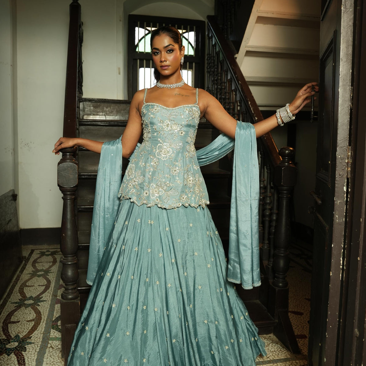 Pastle Sky Blue ( StrapLess) Lehenga – Enamour by Radhha