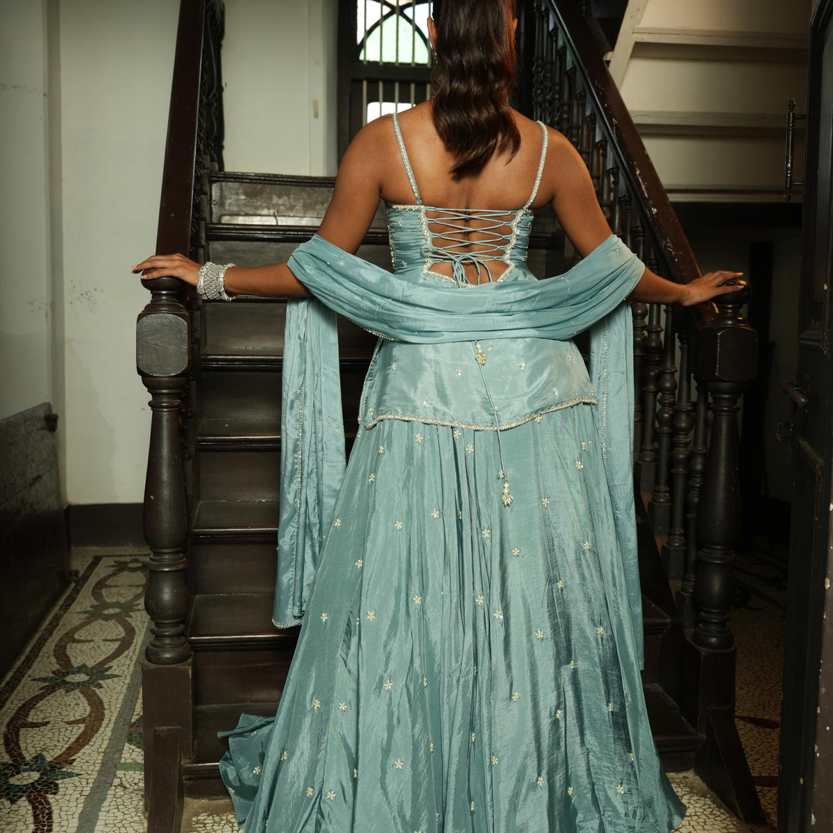 Pastle Sky Blue ( StrapLess) Lehenga – Enamour by Radhha
