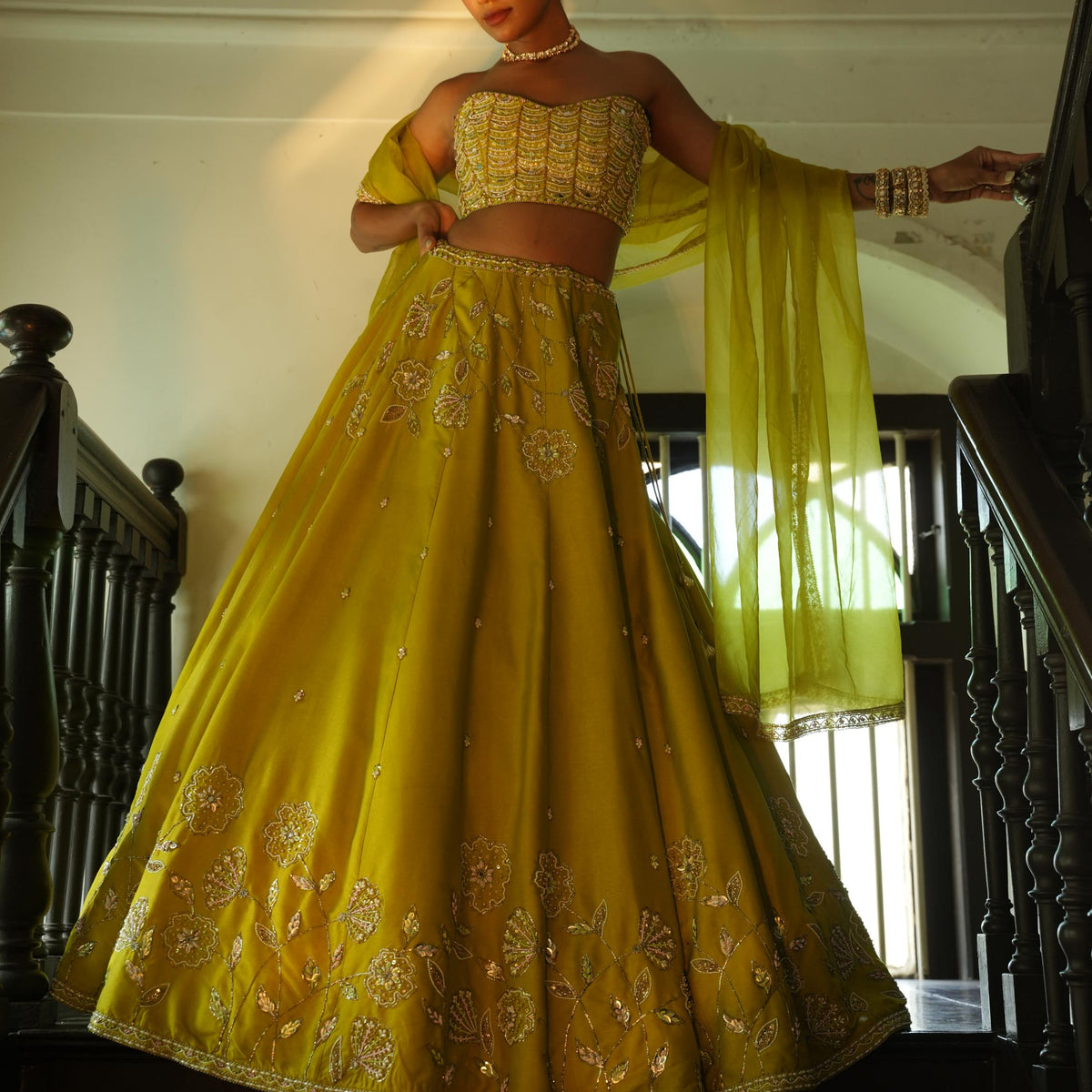 Lime Green (StrapLess) Lehenga – Enamour by Radhha