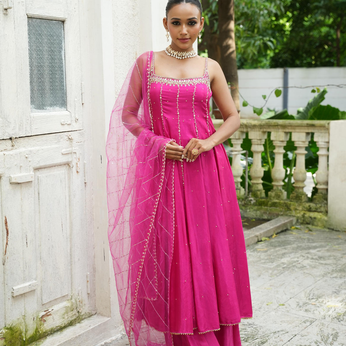 Gulabi Pink (Strap) Anarkali With Sharara Set – Enamour by Radhha