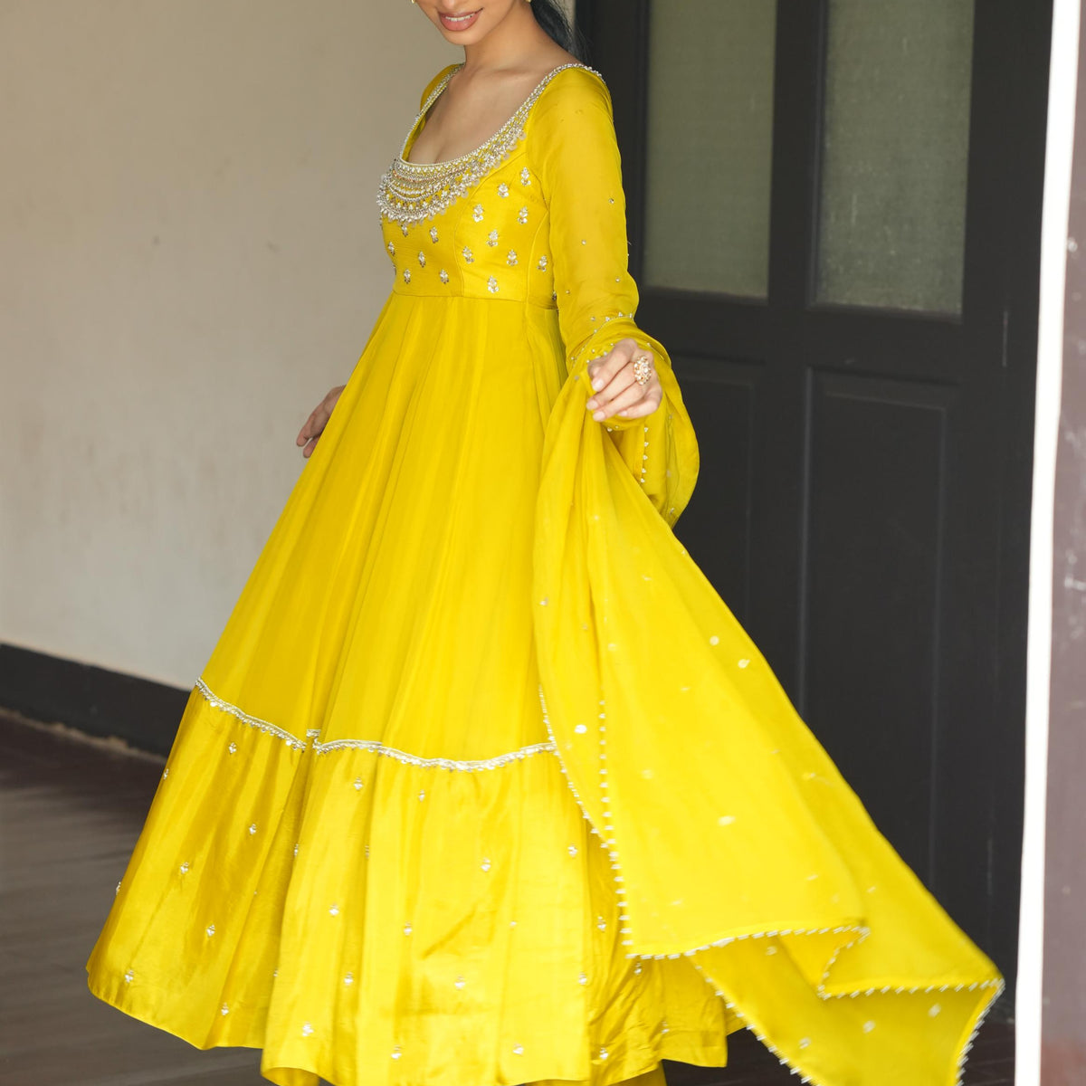 Lime Yellow Anarkali With Pants – Enamour by Radhha