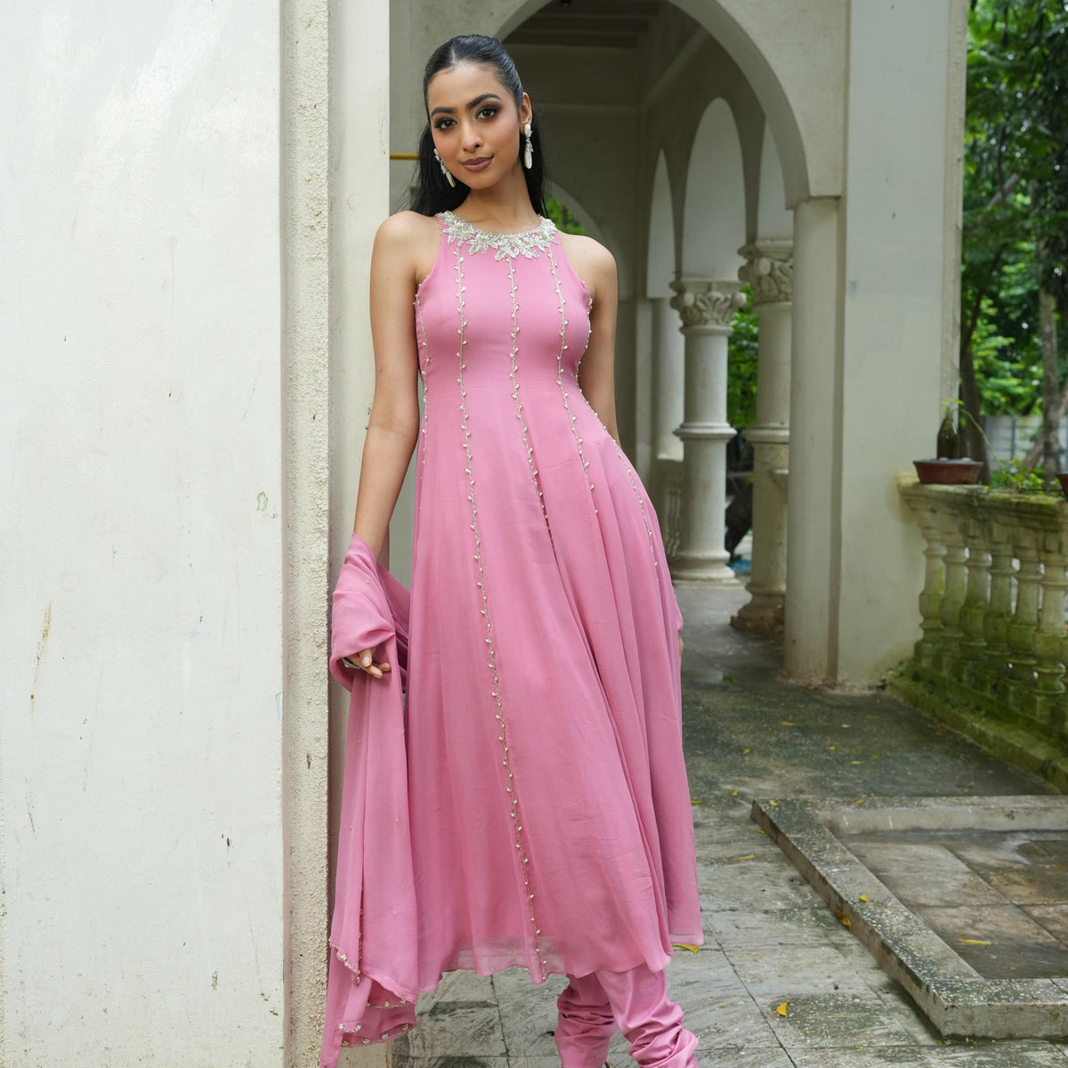 Dusty Pink (InCut) Anarkali With Chudidar – Enamour by Radhha