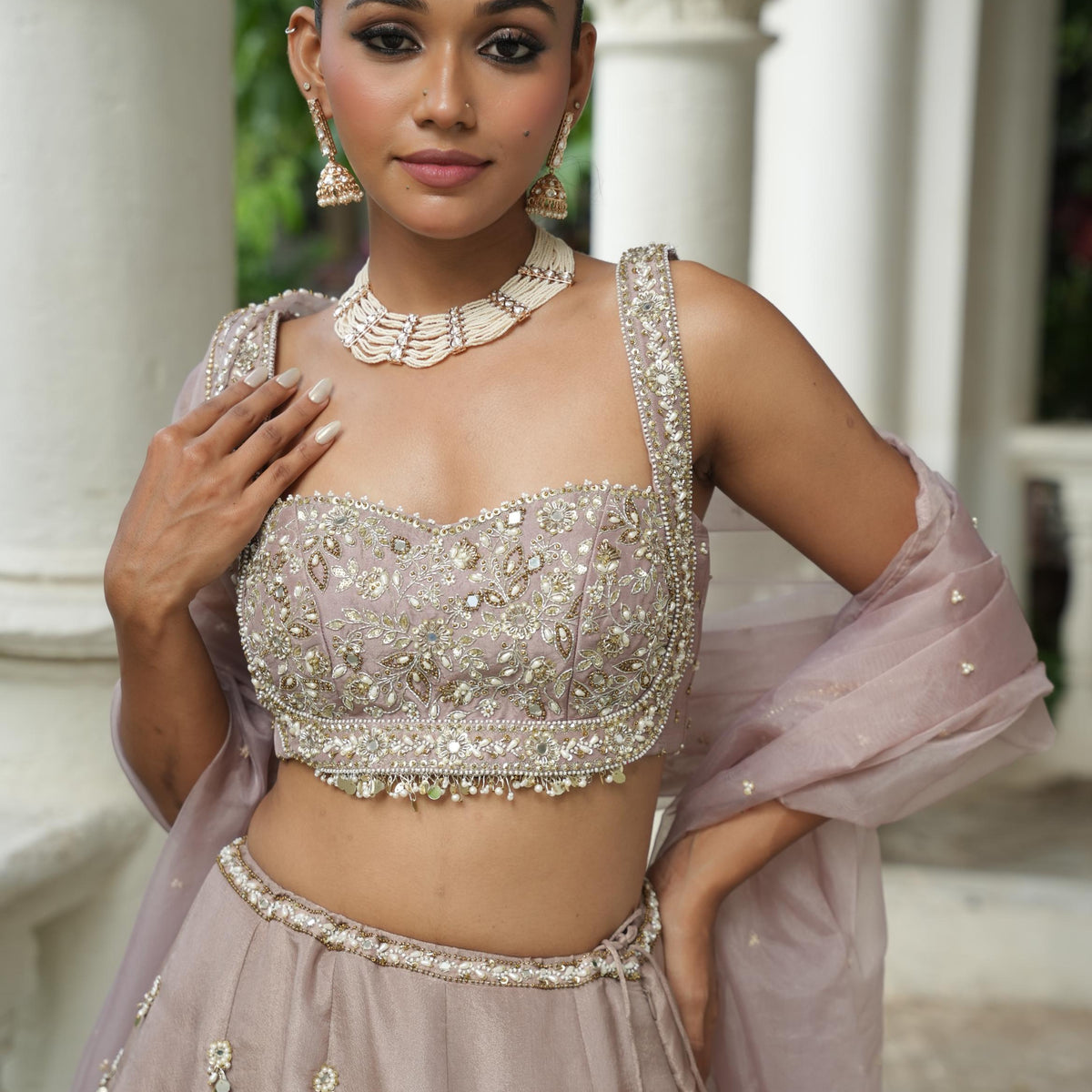 Nude Beige Zari Lehenga – Enamour by Radhha