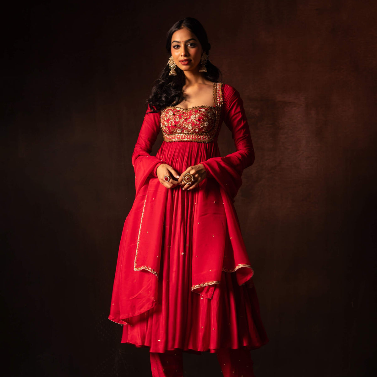 Red Anarkali With Pants – Enamour by Radhha