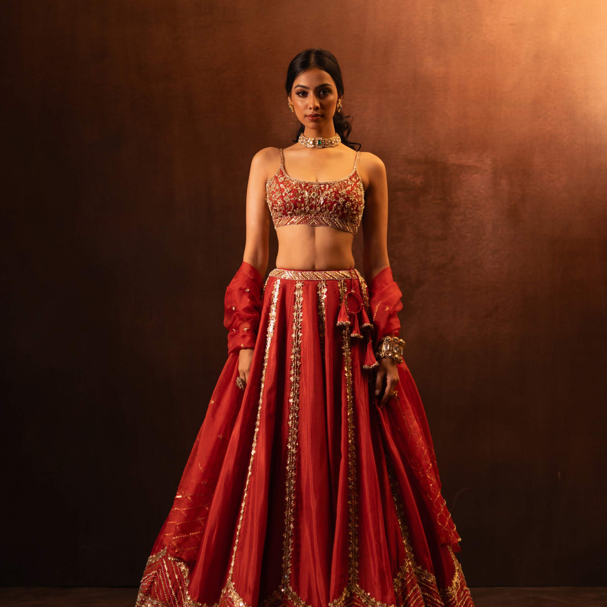 Burnt Orange (Strap) Lehenga – Enamour by Radhha